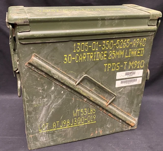 US MILITARY ISSUE Empty 25mm Metal Ammo Ammunition Storage Box ...