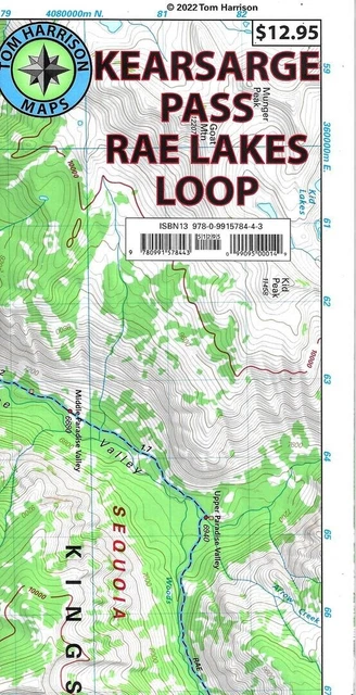 CARTE DU SENTIER de Kearsarge Pass Rae Lakes Loop, Californie, par Tom ...