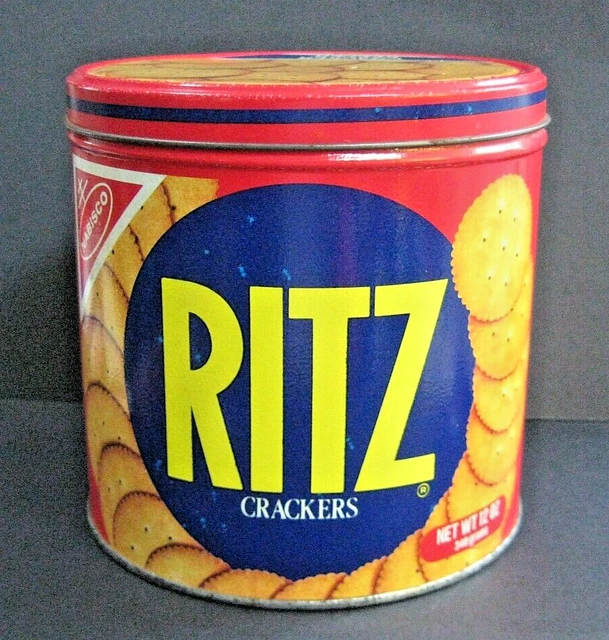 VINTAGE NABISCO RITZ Crackers Cracker Keeper 1982 Tin Can 6" tall x 5 3 ...