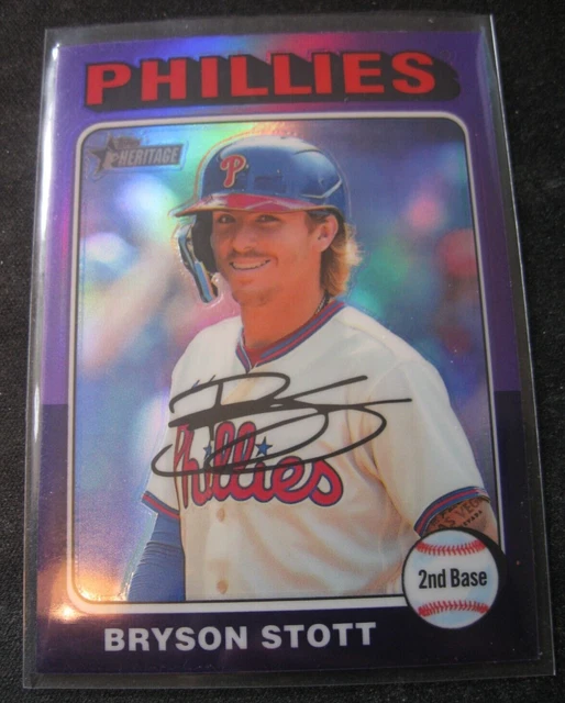 BRYSON STOTT 2024 Topps Heritage Chrome PURPLE REFRACTORS #419 PHILLIES ...