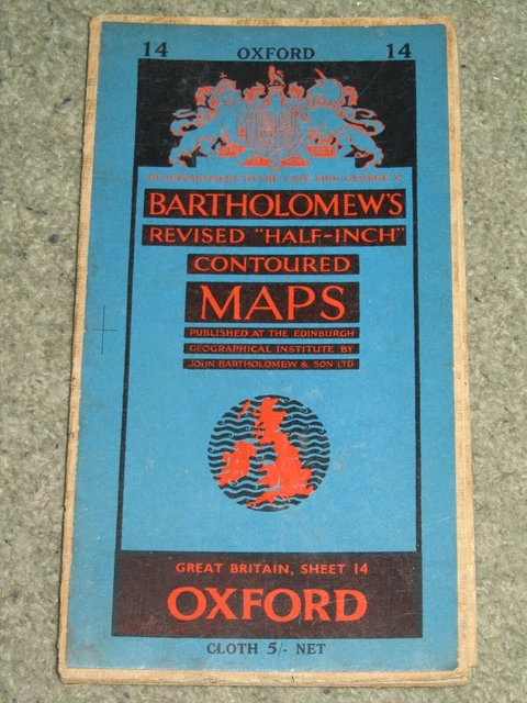 BARTHOLOMEWS REVISED HALF inch Map: sheet 14 Oxford - 1955 on paper £1. ...