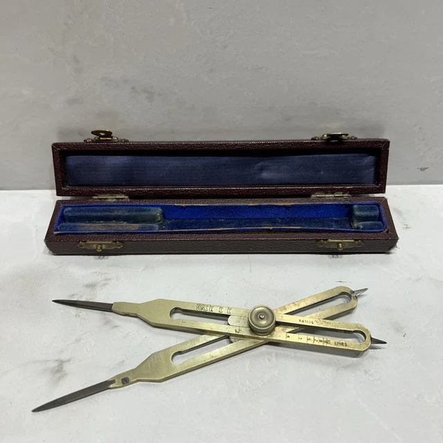 VINTAGE BRASS PROPORTIONAL Dividers in Original Box drawing Instrument ...
