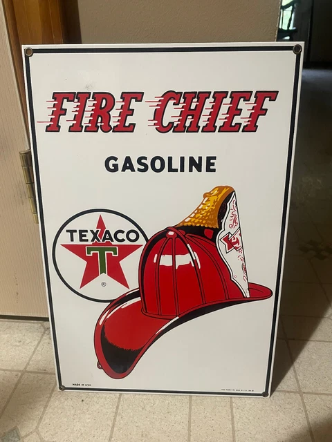 VINTAGE PORCELAIN FIRE Cheif Sign, Usa 1986 Fire Cheif Texaco Gas Pump ...