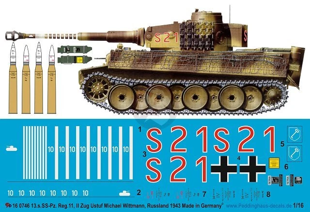 PEDDINGHAUS 1/16 MICHAEL Wittmann Tiger I Panzermarkierungen LSSAH ...