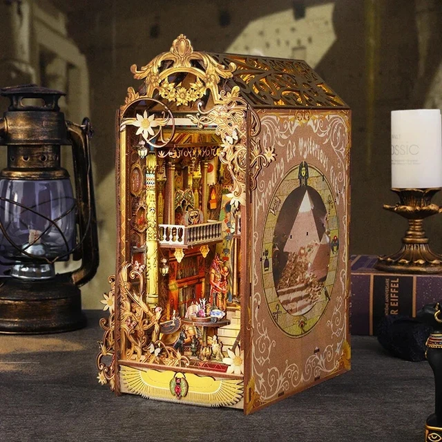 DIY WOODEN DOLLHOUSE Retro Egypt Style Book Nook Shelf Insert Miniature ...