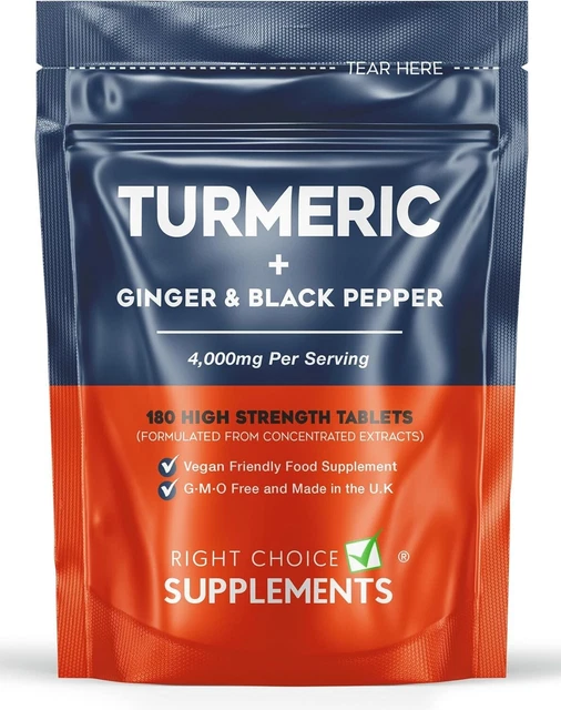 TURMERIC TABLETS 2400MG with Black Pepper & Ginger | 180 High Strength ...