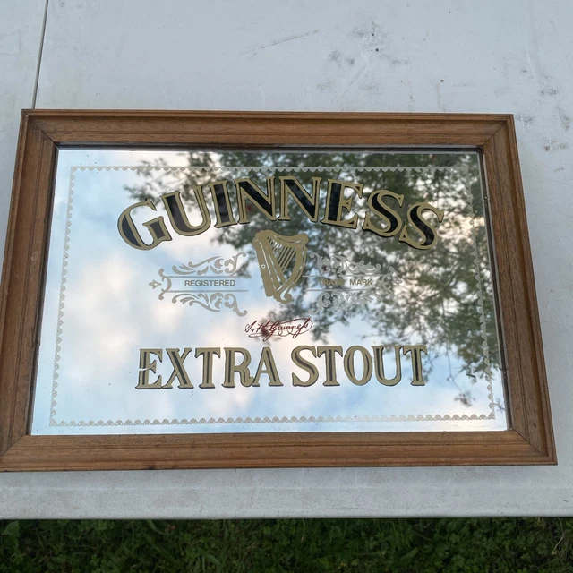 VINTAGE GUINNESS EXTRA Stout Pub Advertising Wall Mirror Frame 34cm x ...