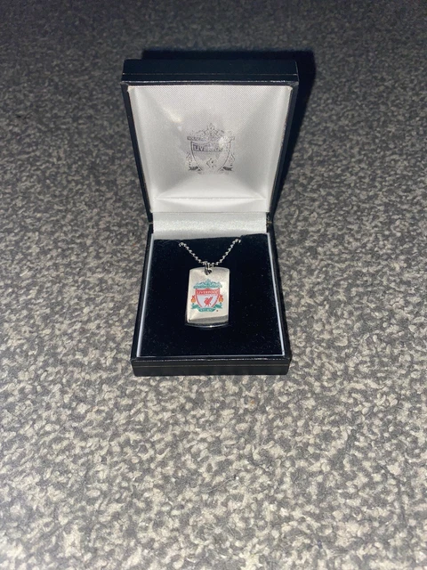LIVERPOOL FC STAINLESS Steel Colour Crest Dog Tag & Chain Pendant ...