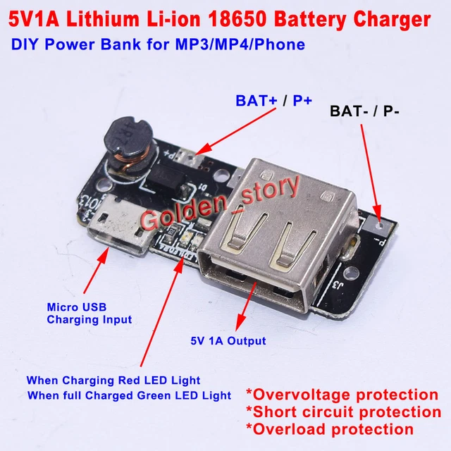 TP4057 1A 1S Li-Ion 18650 3,7 V Lithium Akku Ladeplatine LED Lademodul ...