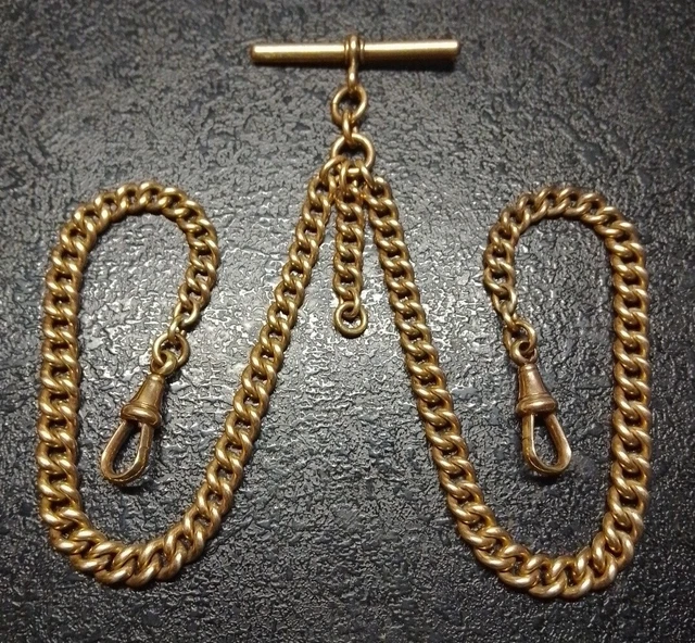 ANTIQUE ROLLED GOLD Graduated Curb Link Double Albert Pocket Watch ...