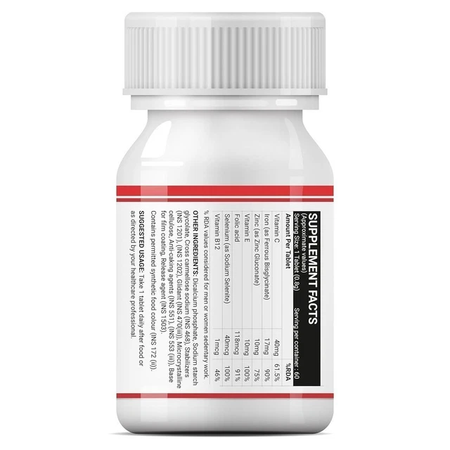 INLIFE CHELATED IRON Folic Acid with Vit C & B12 & Zinc & Selenium - 60 ...