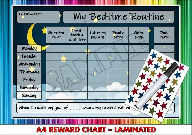 BEDTIME NIGHT TIME Routine Reward Chart - Kids Childrens Sticker Star ...