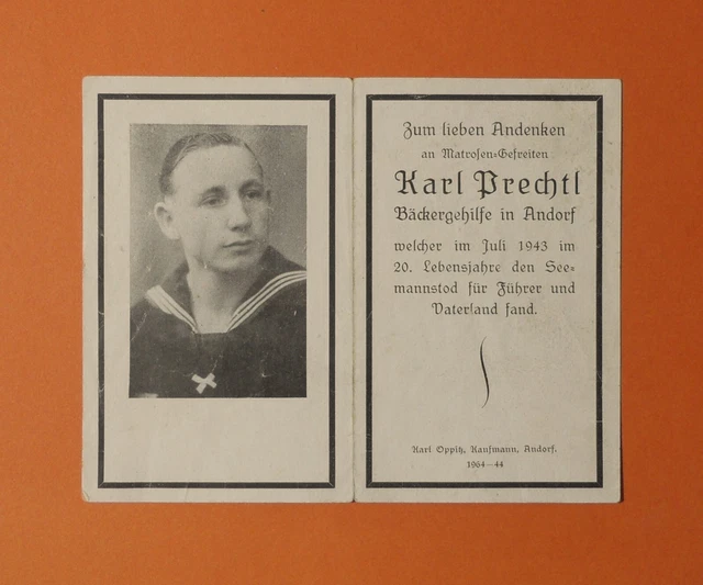 WW2 GERMAN DEATH Card Sterbebild U-Boat Kriegsmarine 1943 U-613 £50.00 ...