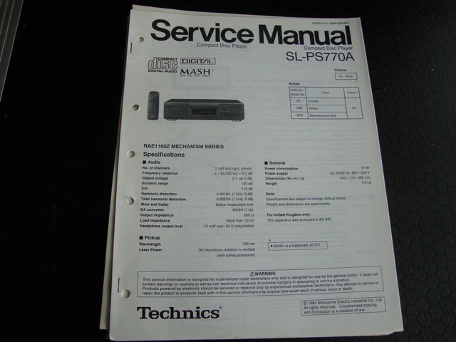 ORIGINAL SERVICE MANUAL Schaltplan Technics SL-PS770A EUR 12,50 - PicClick DE