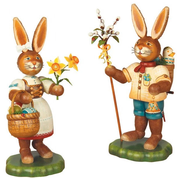 HUBRIG OSTERHASEN PAAR Hasenhans & Hasengretchen 28cm groß Erzgebirge ...