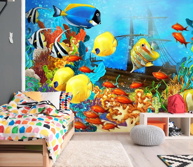 3D CARTOON OCEAN Fish K399 Wallpaper Mural Self-adhesive Removable Sticker Panda EUR 25,31 ...