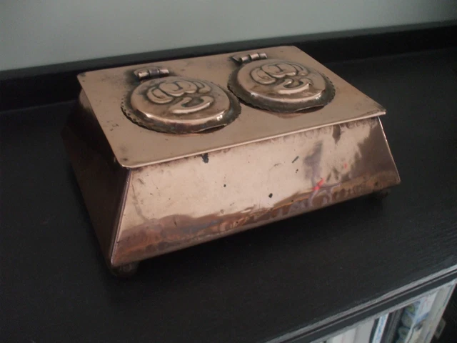 ORIGINAL J F Pool Hayle Arts & Crafts Copper Double Inkwell £39.99 ...