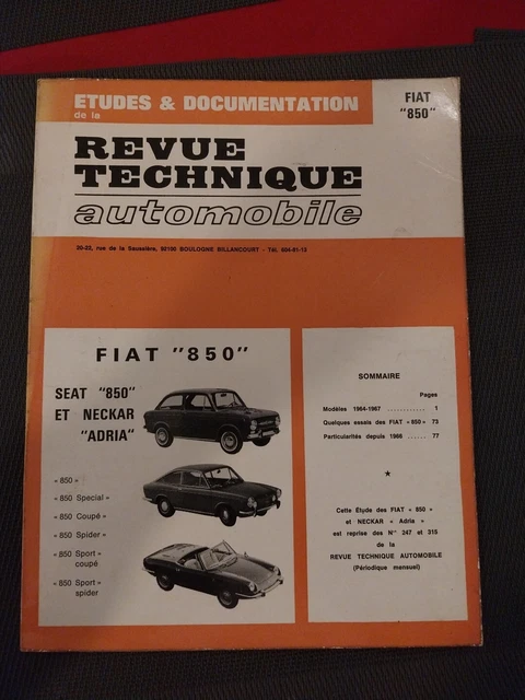 REVUE TECHNIQUE FIAT 850 Coupe Spider Super Special Sport Neckar Adria ...