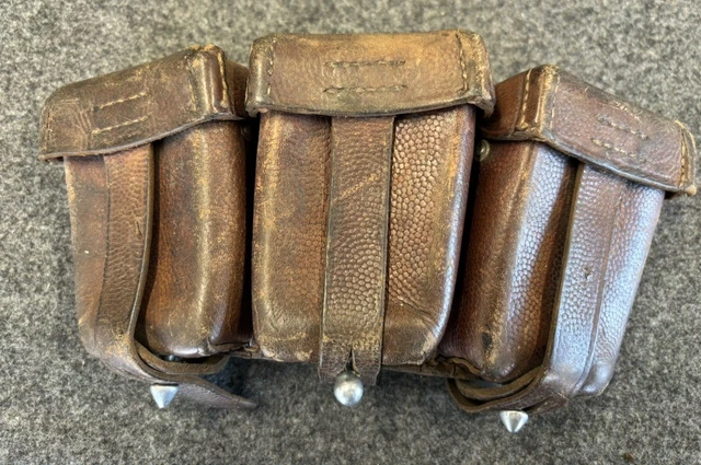ORIGINAL WWII GERMAN Army Brown Leather Three Pocket Ammunition Pouch ...