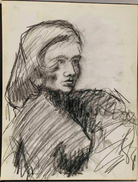 VINTAGE GRAPHITE PENCIL Drawing on Paper Mid Century Woman tob £59.16 ...