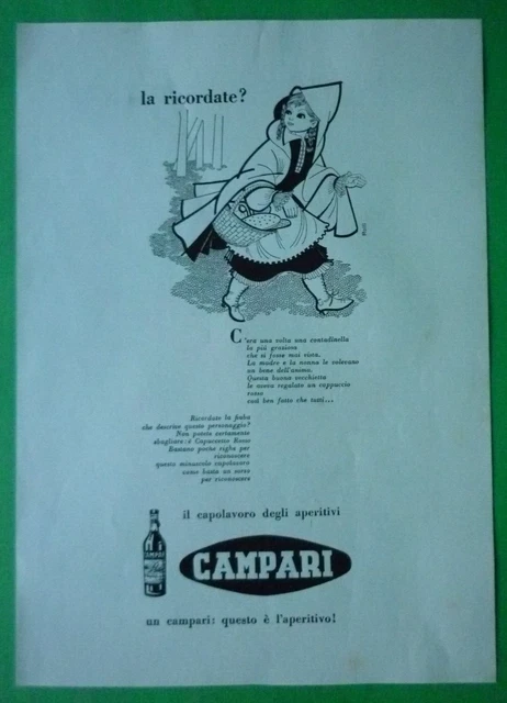 BITTER CAMPARI L'APÉRITIF Publicité D'Origine 1954 Chaperon Rouge Rolli ... BITTER CAMPARI L'APÉRITIF Publicité D'Origine 1954 Chaperon Rouge Rolli ...