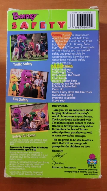 BARNEY SAFETY VHS Video Tape 1995 Lyons Group White Tape Microsoft ...