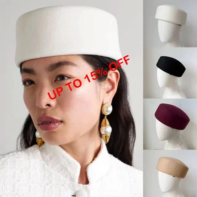 HARD TOP FLAT Top Hat 100% Wool Millinery Berets Fashion Pillbox Hat ...