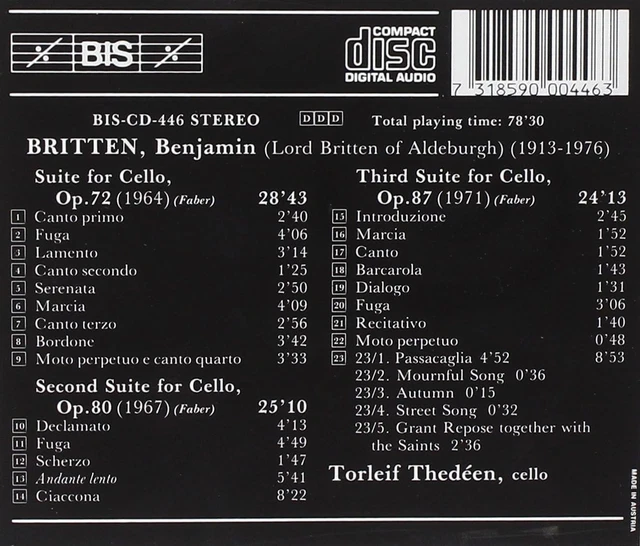TORLEIF THEDEEN COMPLETE Suites for Solo Cello (Thedeen) (CD) Album $42 ...
