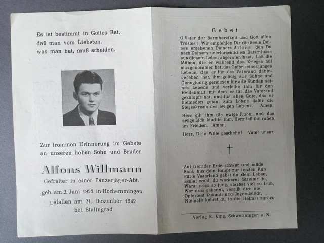 WW2 GERMAN DEATH Card Coloured Reverse Stalingrad Panzerjager Original ...