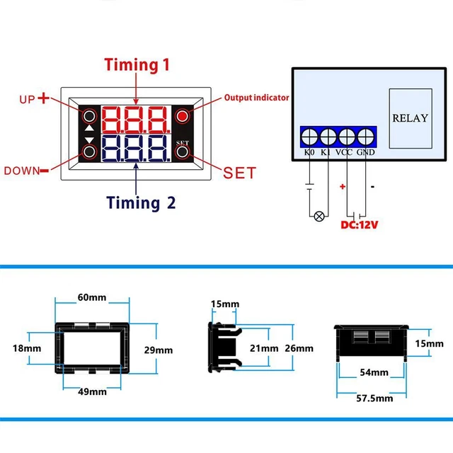 12V T2401 TIMING Delay Relay Module Cycle Timer Digital LED Dual ...
