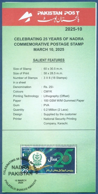 PAKISTAN 2025 MNH 25 Years Of National Database Authority Nadra ...