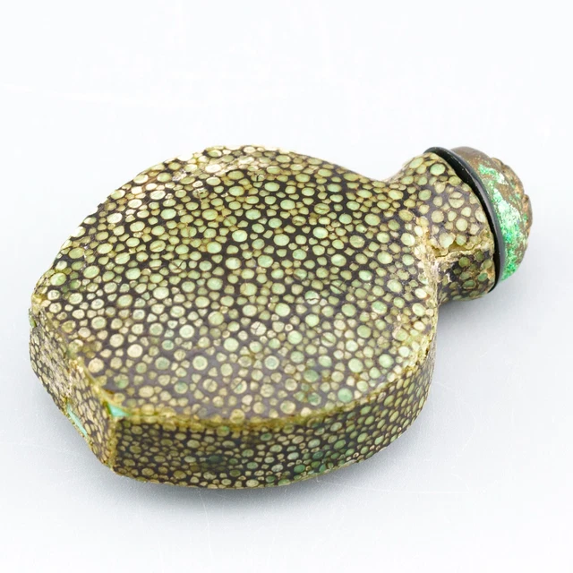 CHINESE SNUFF BOTTLE Shagreen Sharkskin White Metal Stopper Qing 19th ...