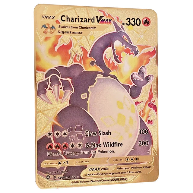 CHARIZARD BLUE VMAX GOLD Pokemon HP 330 Solid Metal Collectable Card ...