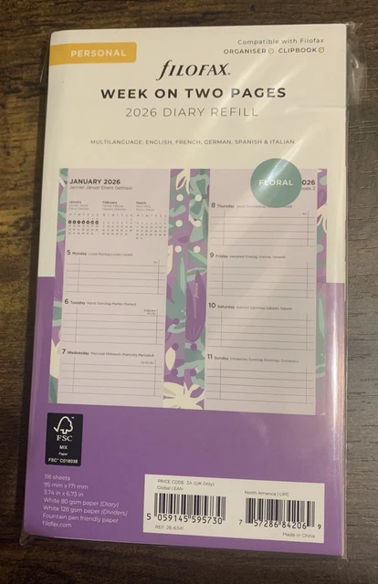FILOFAX PERSONAL DIARY refill 2026 - Week On Two Pages Illustrated ...