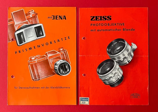 2 X DDR Reklame Prospekt VEB Carl Zeiss Jena 1954 Photoobjektive Prisma ...