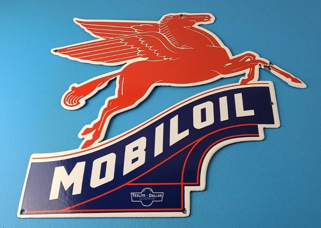 VINTAGE MOBIL GASOLINE Sign - Pegasus Motor Oil Gas Pump Porcelain ...