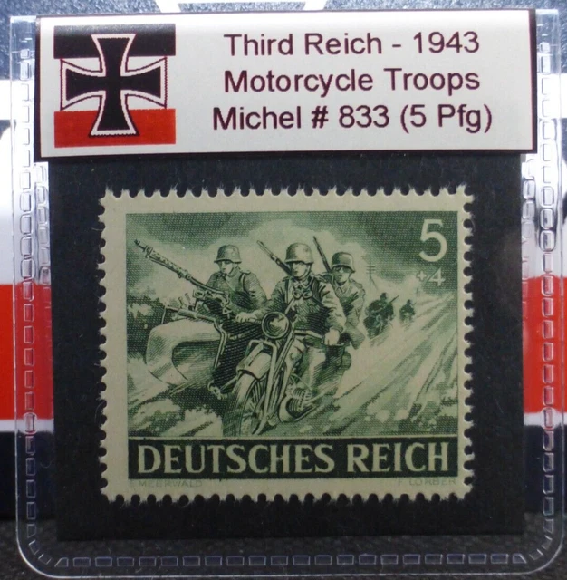 NAZI GERMANY 1943 Wehrmacht Stamp - Motorcycle Troops Third Reich WW2 5 ...