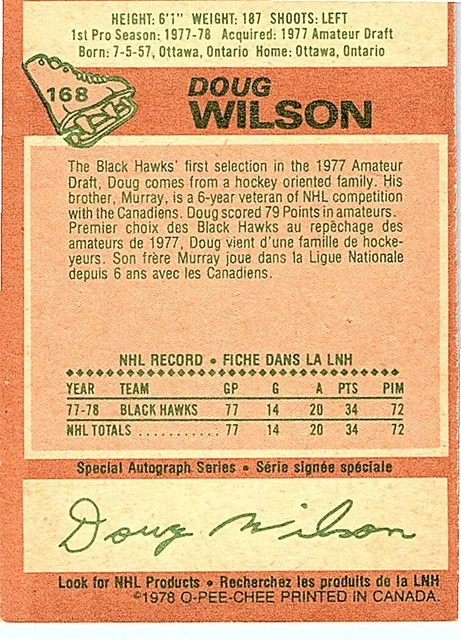 VINTAGE HOCKEY CARDS Opc 1978 Doug Wilson Chicago Black Hawks Rookie ...