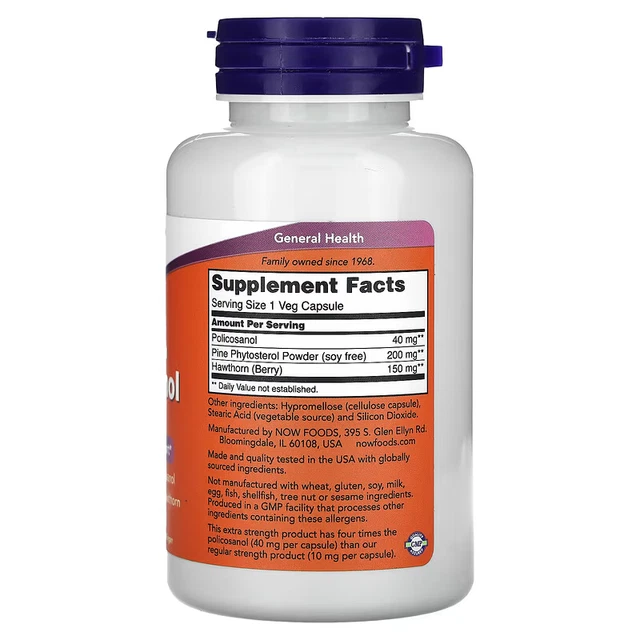 NOW FOODS, POLICOSANOL, 40 mg, 90 Caps, Expiry:07/2029 £39.99 - PicClick UK