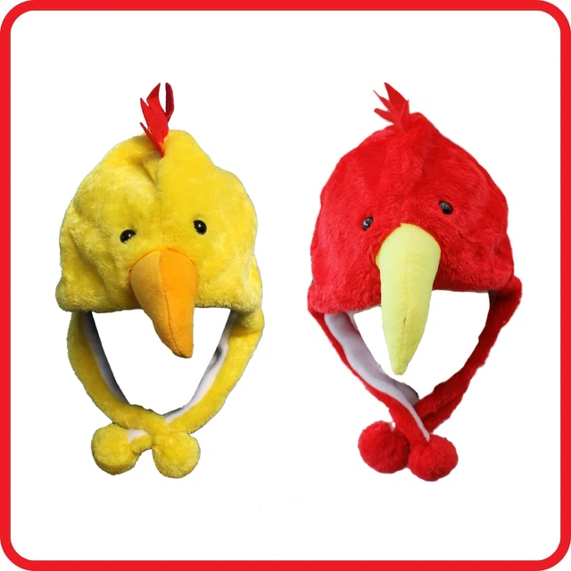 PARROT CHICKEN CHICK Rooster Chook Bird Plush Fluffy Hooded Hat Beanie ...