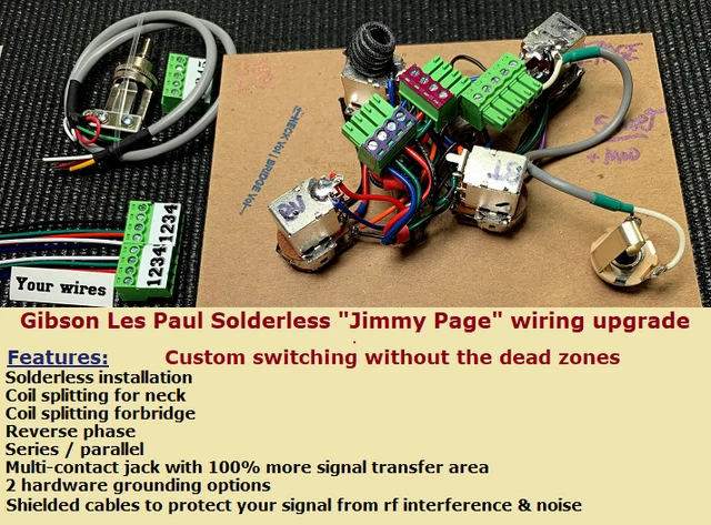 GIBSON LES PAUL Solderless Jimmy Page wiring upgrade/Long shaft pots ...