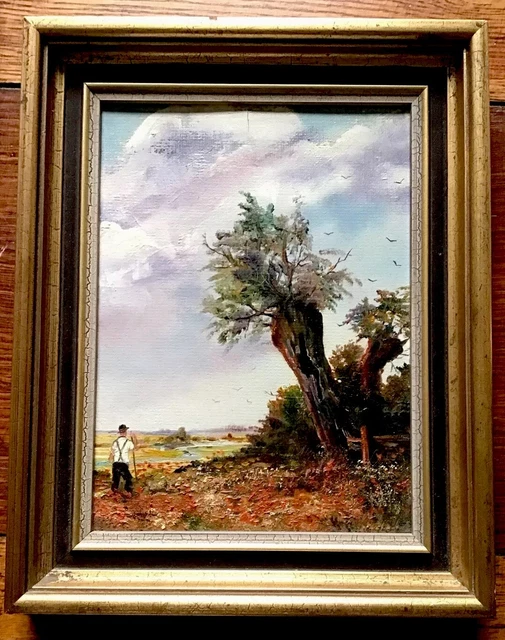 ARTIST JAMES J Allen Framed Small Oil On Board Norfolk Farmer In Poppy ...