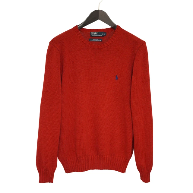 HOMMES POLO RALPH Lauren Pull Coton Rouge Tricot Col Rond Taille M ...