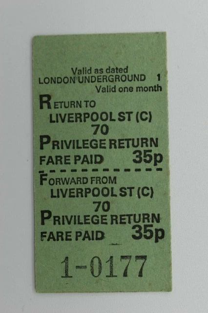 LONDON UNDERGROUND RAILWAY Ticket Liverpool St (C) 70 #0177 £1.70 ...