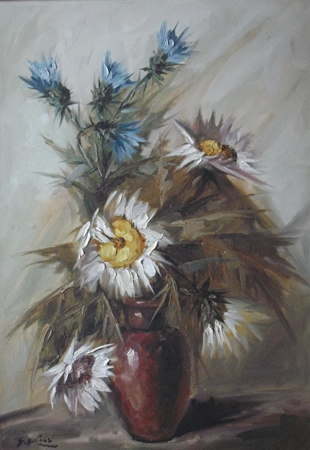 STILL LIFE WITH Summer Flowers In A Vase Oil Painting Signed G Molinari ...