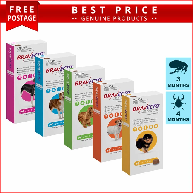 BRAVECTO CHEWABLE 1 Dose for All Sizes Dogs Flea and Tick Treatment AU ...