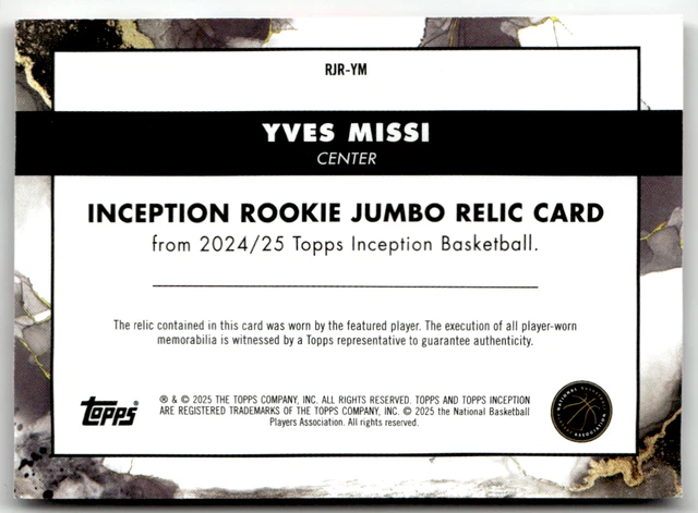 2025 TOPPS NBA Inception No. RJR-YM Yves Missi Novato Pink Patch 18/99 ...