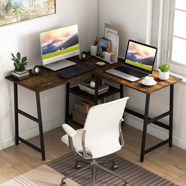 L-SHAPED DESK 48& Home Office Corner Workstation with Power Outlets ...