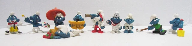 SMURFS LOT OF 10 SMURF PVC FIGURES 1980's CLUMSY PAPA DR. UMRELLA ...