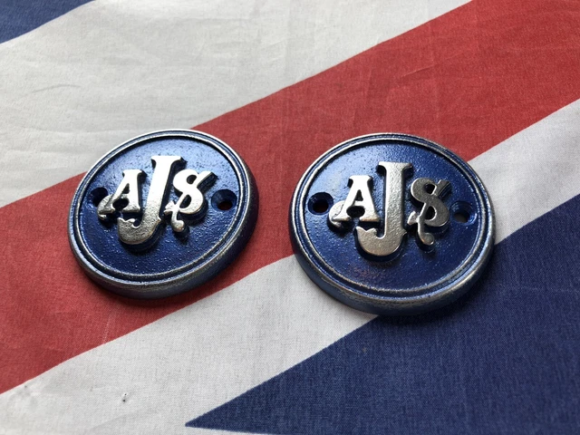 PAIR OF AJS Tank Badges Blue And Silver Ajs Emblem £72.00 - PicClick UK